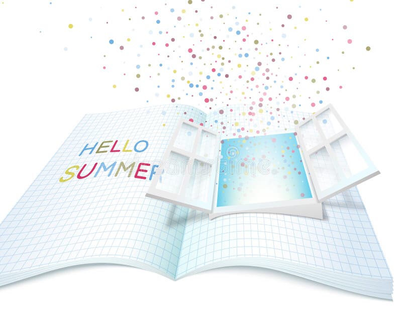 Hello Summer. an Open Window on a School Notebook from Which Light ...