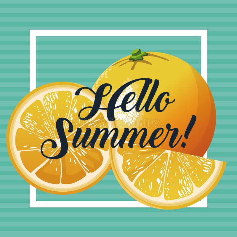 Hello Summer Orange Fresh Fruit Poster Stock Vector - Illustration of ...