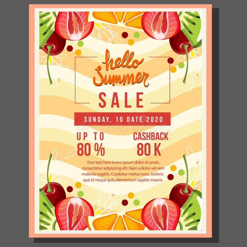 Hello Summer Poster Sale with Fruit Border Stock Vector - Illustration ...