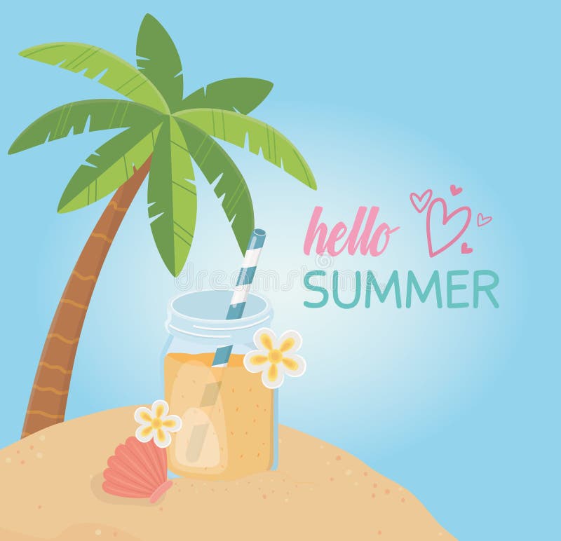 Hello Summer Poster with Seascape Scene Icons Stock Vector ...
