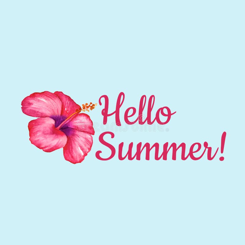 Hello Summer with Red Flower on Blue Background Stock Vector ...