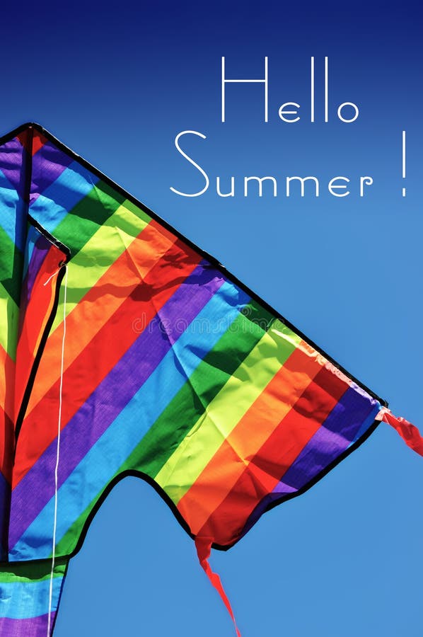 Hello Summer Sample Text with Bright Colorful Kite Stock Photo - Image ...