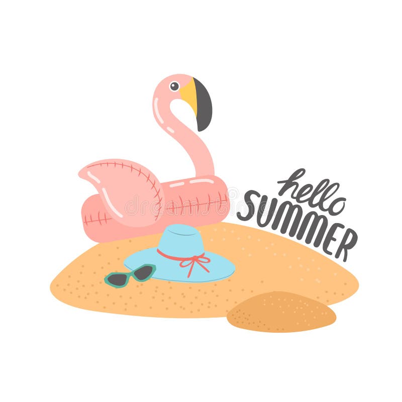 Hello Summer Set of Elements on Sand, Vector Stock Vector ...