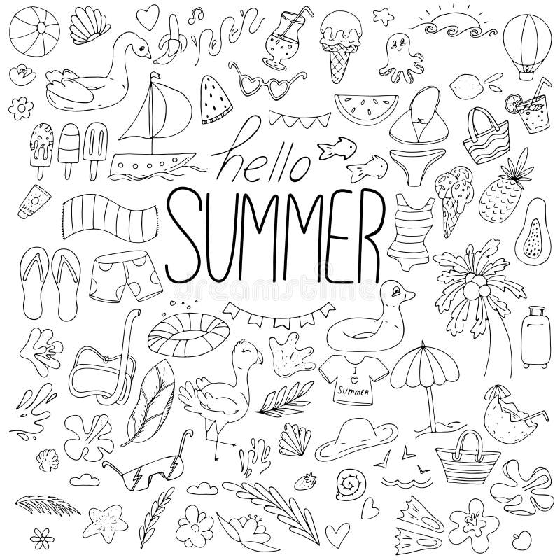 Hello Summer, Set of Summer Items - Tree, Swimsuit, Inflatable Circle ...