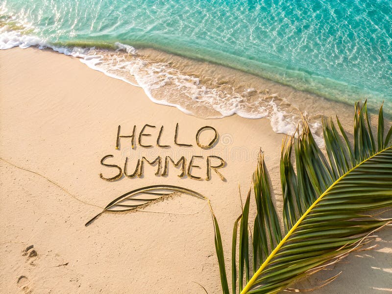 Hello Summer Sing on Serene Beach. Vibes with Tropical Elegance Stock Illustration ...