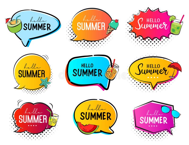 Hello Summer Speech Banner Template. Holiday Sticker Tag Set Stock ...