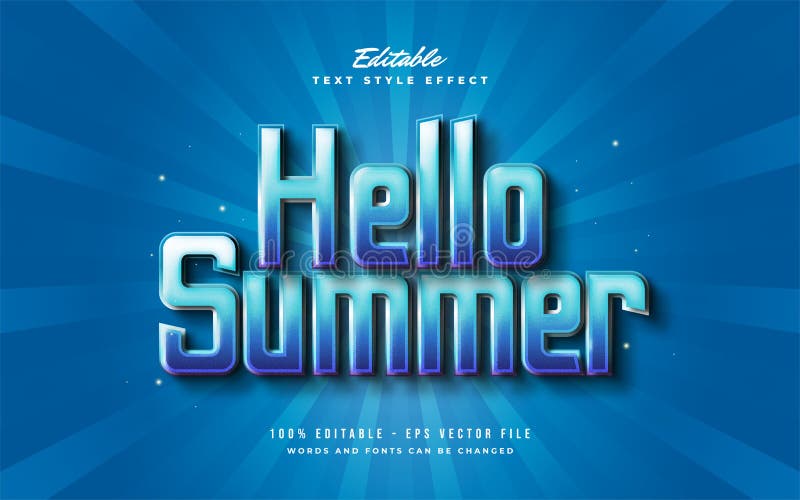 Hello Summer Text in Blue Gradient with 3D Embossed Effect. Editable ...