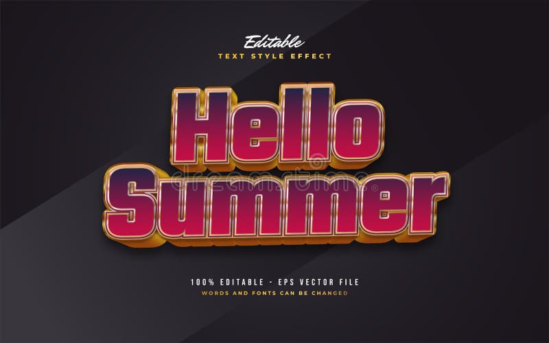 Hello Summer Text in Bold Colorful and Gold Style with Embossed Effect ...