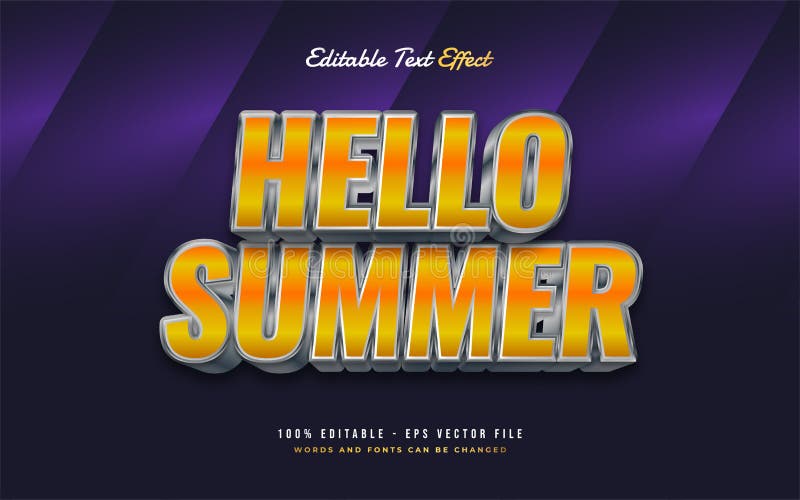 Hello Summer Text in Bold Orange with Metallic Effect. Editable Text ...