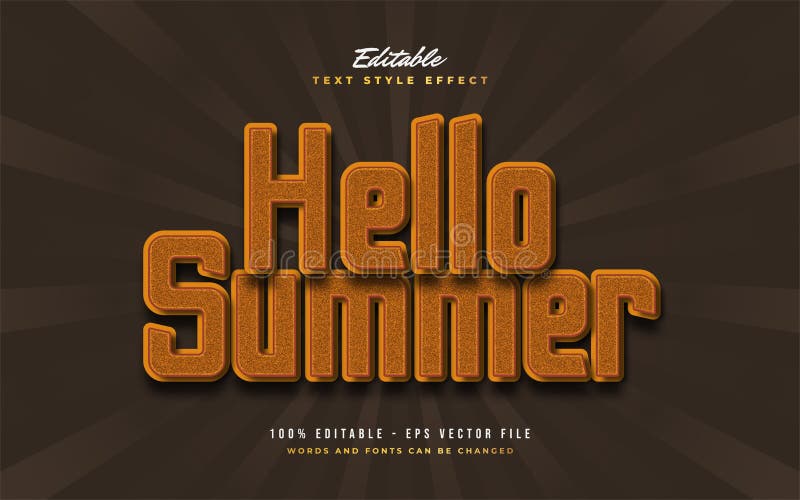 Hello Summer Text in Brown Vintage Style with Embossed Effect. Editable ...