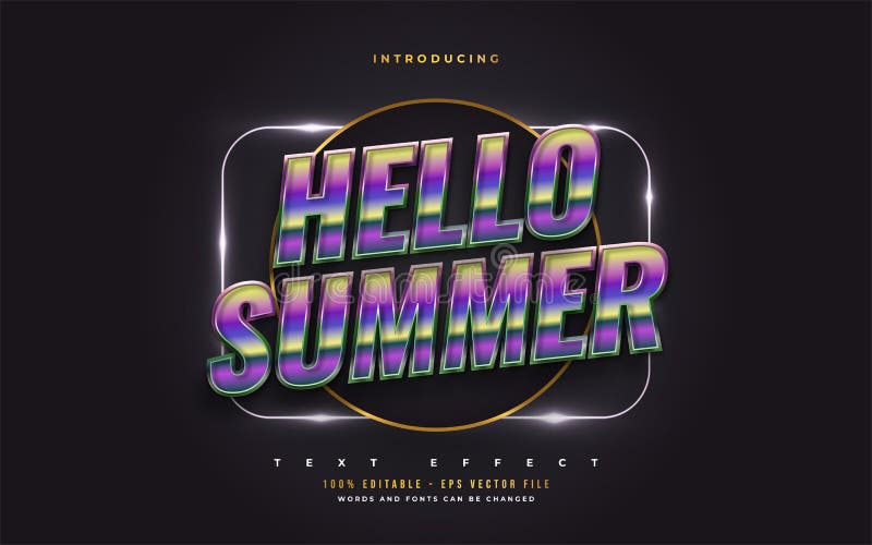 Hello Summer Text in Colorful Retro Style with Shiny Effect. Editable ...
