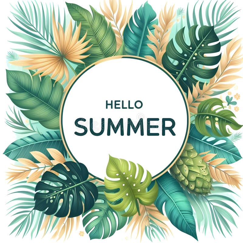 Hello Summer. Tropical Leaves F Bundle Stock Illustration ...