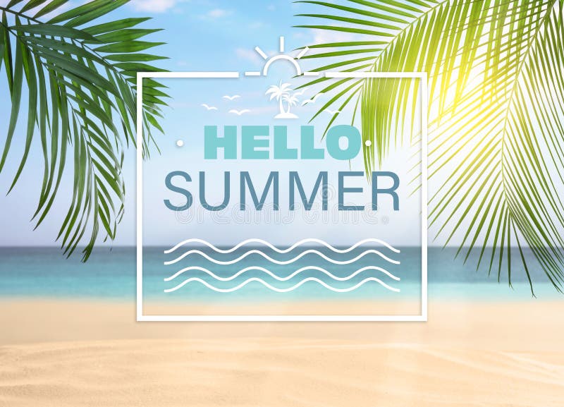 Hello Summer. Tropical Sandy Beach on Sunny Day Stock Photo - Image of ...