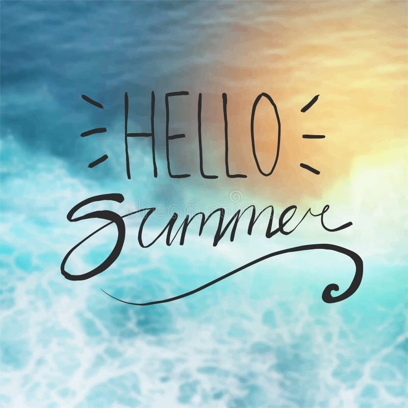 Hello Summer Typography on Sunshine Blurred Beach Background Stock ...
