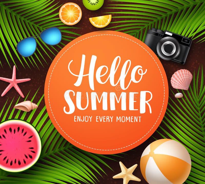 Hello Summer Vector Banner Template with Greeting Text in Orange Circle ...