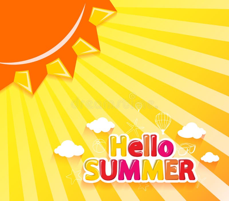 Hello Summer Vector Illustration with Sun and Summer Icons Stock Vector ...