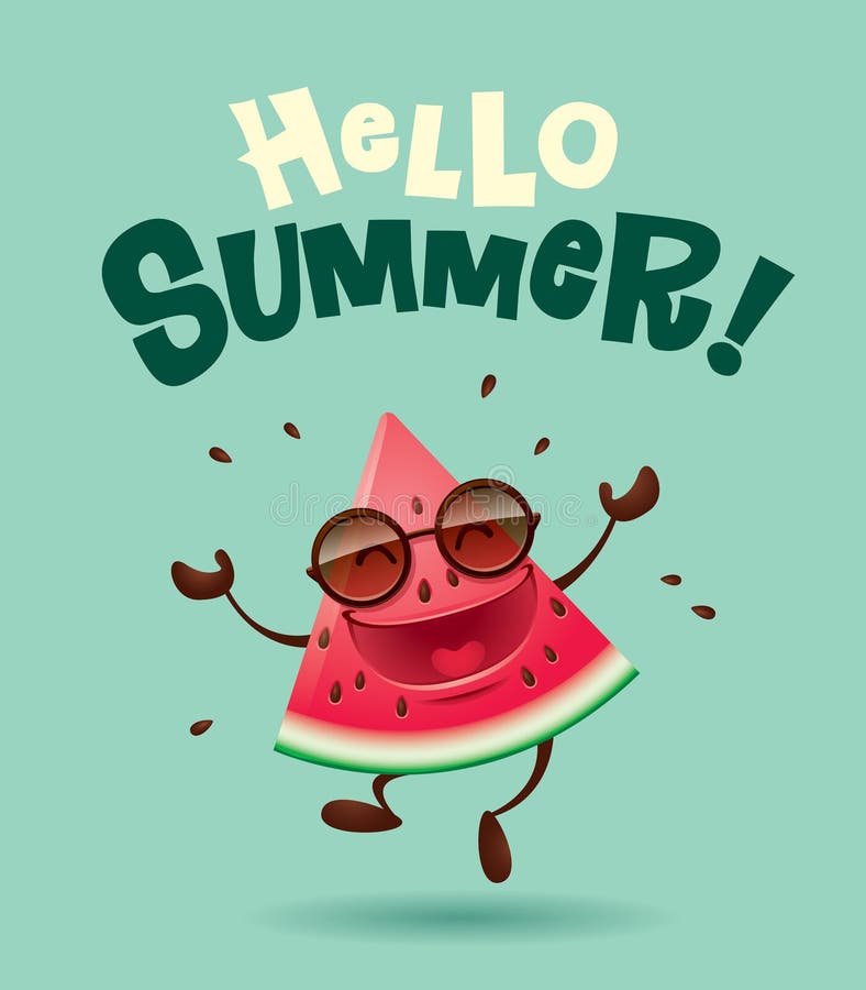 Hello Summer! Watermelon Character. Stock Vector - Illustration of ...