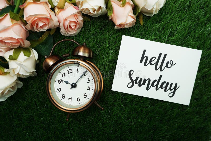 Hello Sunday Card and Alarm Clock Stock Image - Image of letters ...