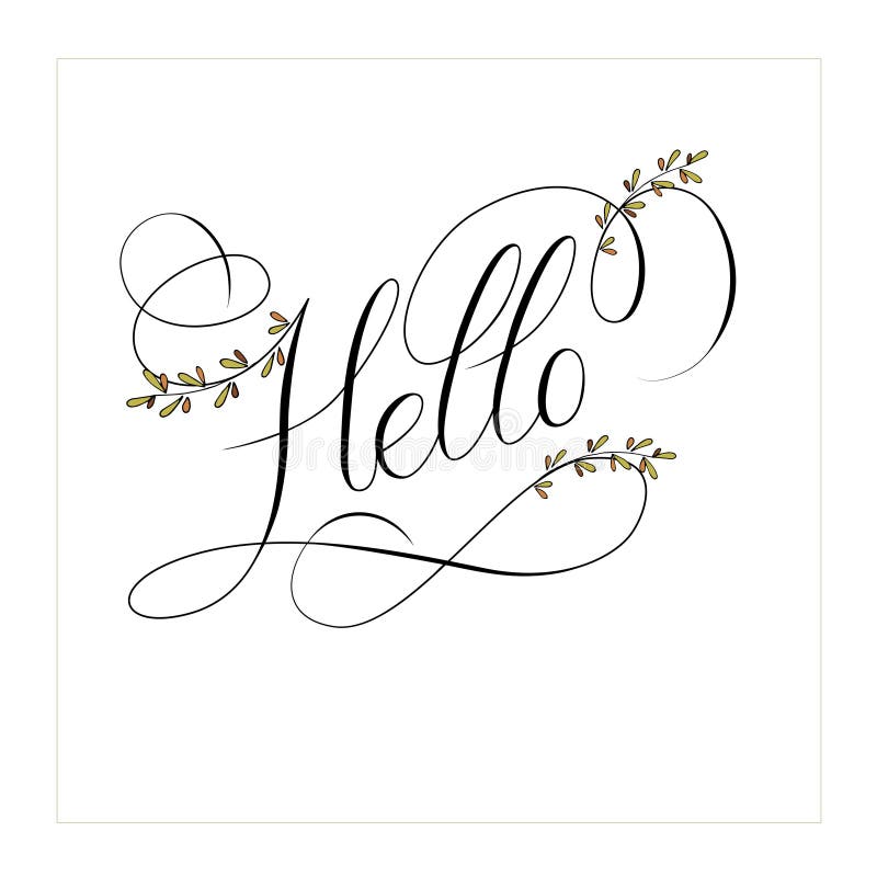 Hello Text Calligraphy with Flourish Elements Vector Stock Illustration ...