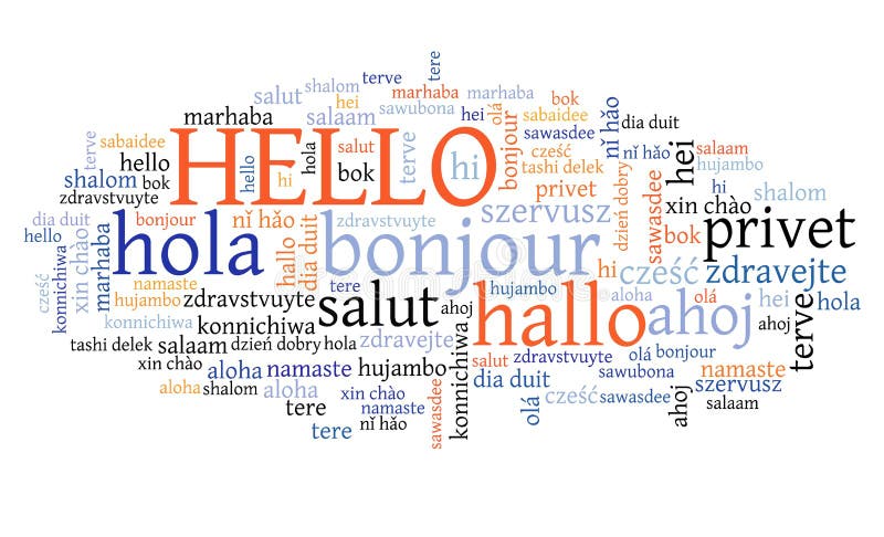 Hello text collage stock illustration. Illustration of tags - 196216234