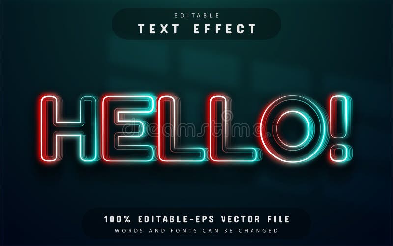 Hello Text Effect Neon Style Stock Vector - Illustration of message ...