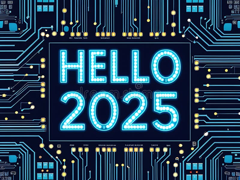 Hello Two Thousand Twenty Five on a Circuit Board Stock Illustration ...