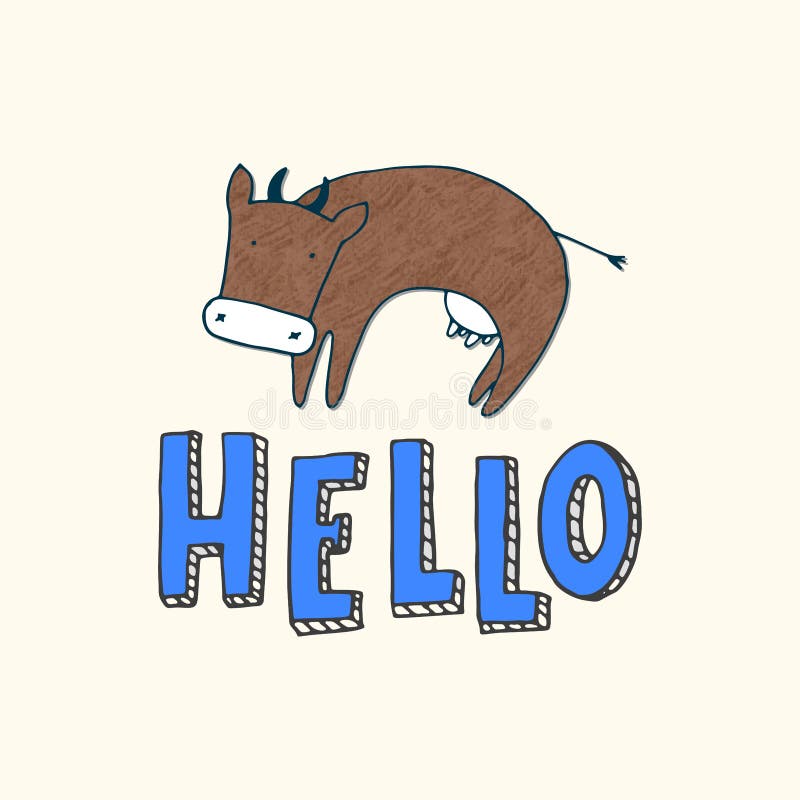 Hello Typography with Cow Clipart. Stock Illustration - Illustration of ...
