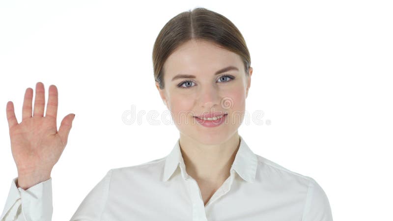 Hello, Waving Hand, White Background Stock Photo - Image of employee ...