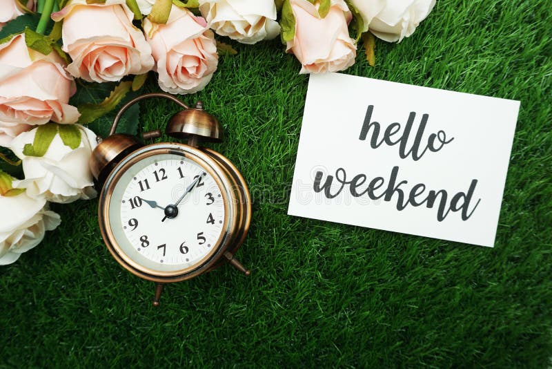 Hello Weekend Card and Alarm Clock Stock Image - Image of element ...