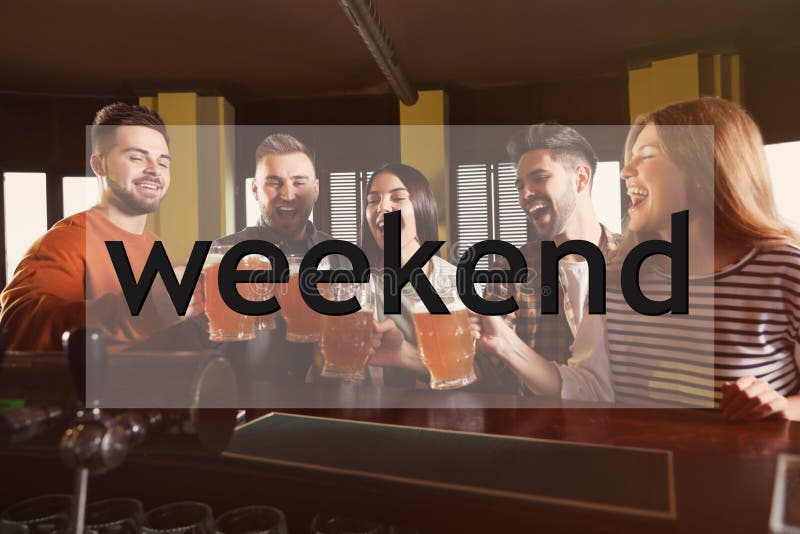 Hello Weekend. Group of Friends with Beer Bar Stock Image - Image of ...