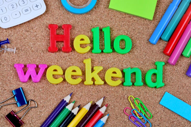 Hello Weekend Words on Table Stock Photo - Image of business, computer ...