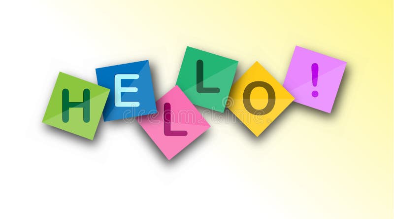 Hello. Welcome Speech on Multicolored Square Sheets. Vector Banner for ...