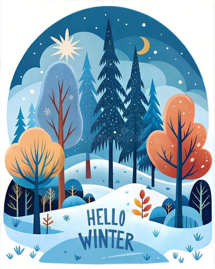 Hello Winter Card. Hello Winter Design for Card and Poster. Handwriting ...