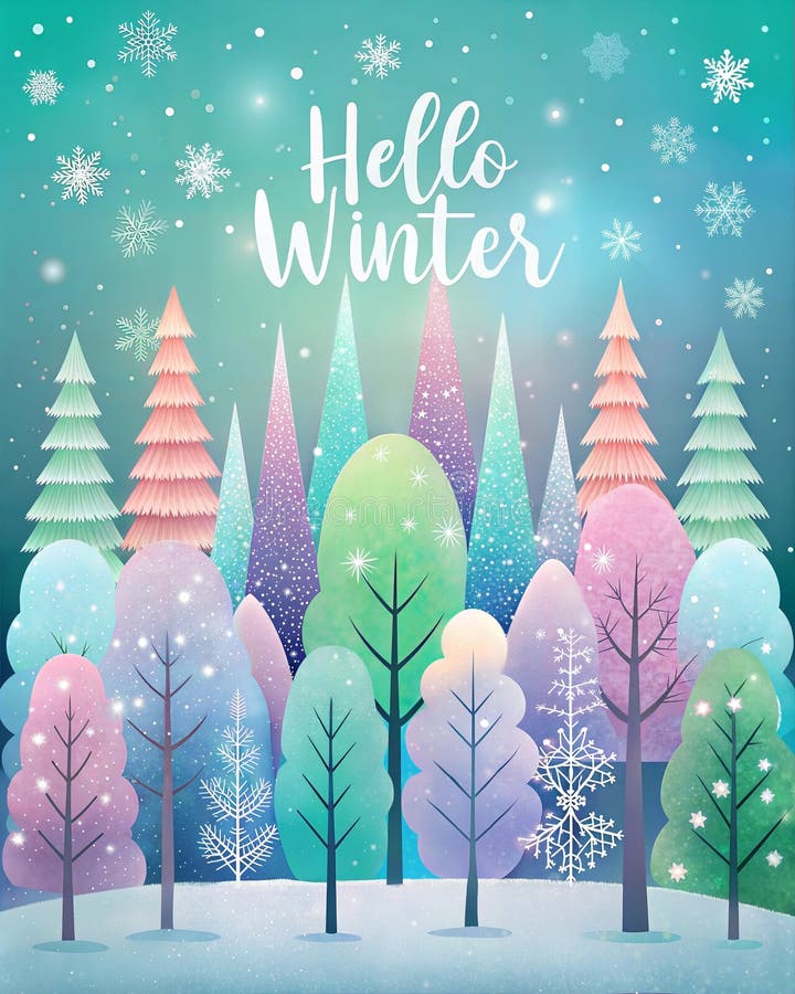 Hello Winter Card. Hello Winter Design for Card and Poster. Handwriting ...