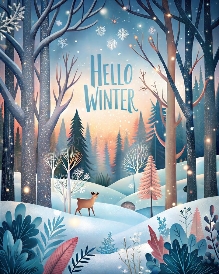 Hello Winter Card. Hello Winter Design for Card and Poster. Handwriting ...