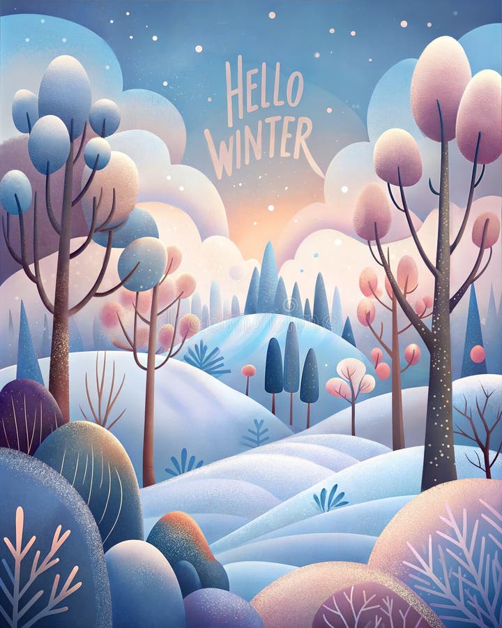 Hello Winter Card. Hello Winter Design for Card and Poster. Handwriting Text for Winter. Hand ...