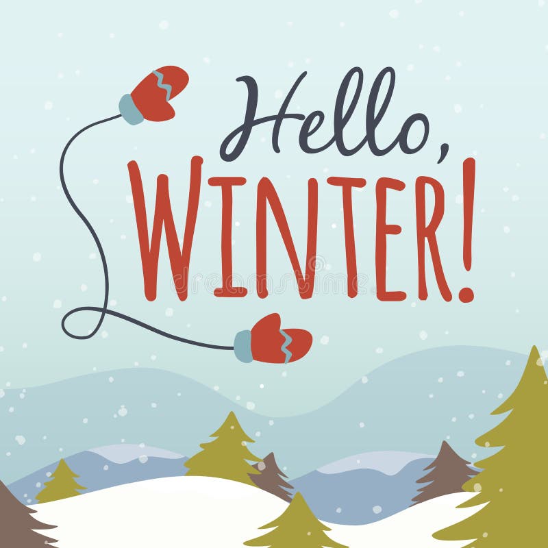 Hello Winter Cartoon Illustration Stock Vector - Illustration of hand ...
