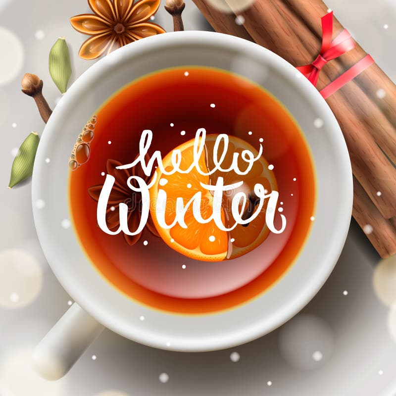 Hello Winter, Christmas Tea With Spices Stock Vector - Illustration of ...