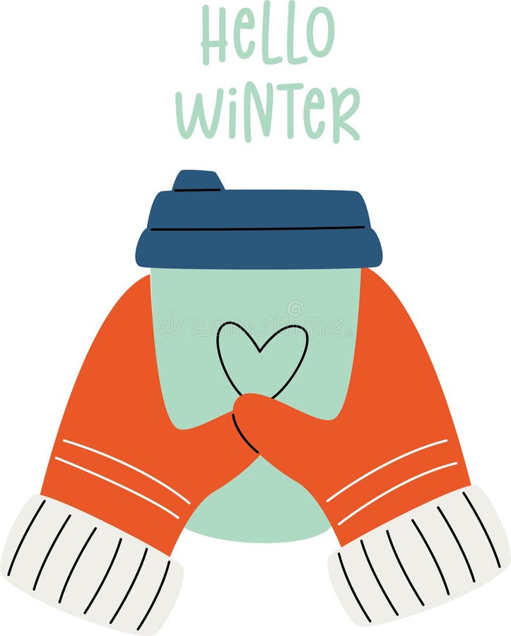 Hello Winter Coffee Sticker Stock Vector - Illustration of cartoon ...
