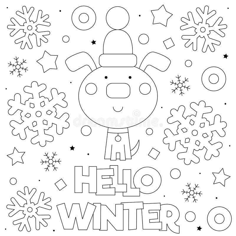 Hello Winter. Coloring Page. Black and White Vector Illustration. Stock ...