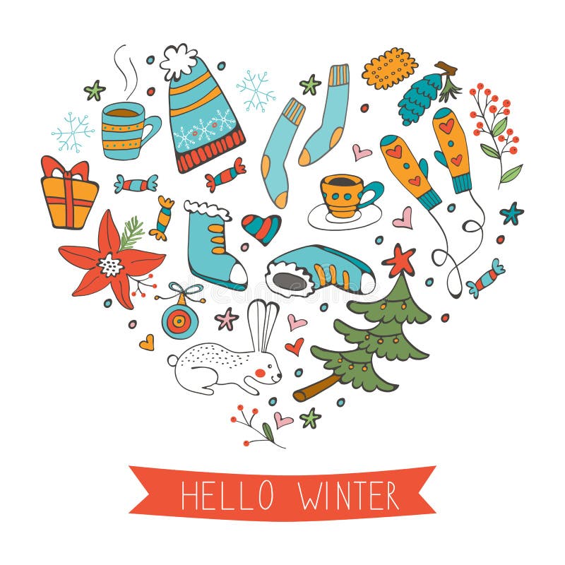 Cute Hand Drawn Seamless Pattern of Winter Related Graphics Stock ...