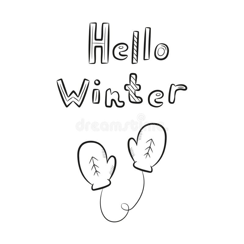 Hello Winter Doodle Lettering and Mittens. Stock Vector - Illustration ...