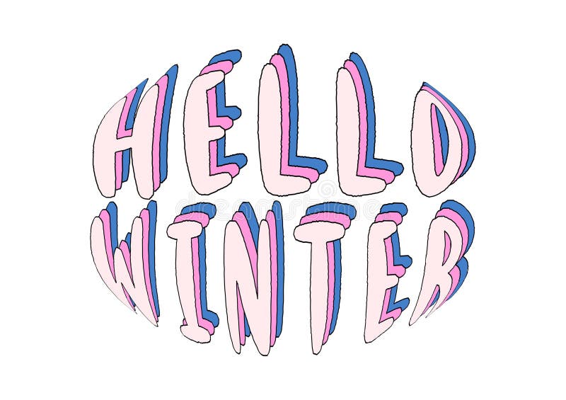 Hello Winter Hand Lettering with Rainbow Patterns Stock Illustration ...