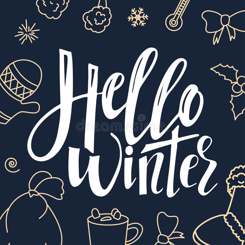 Hello Winter. Handwriting Script Lettering for Greeting Card Stock ...