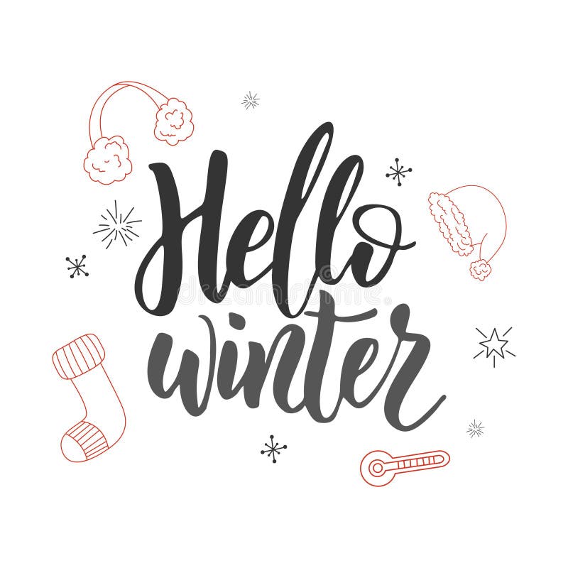 Hello Winter. Handwriting Script Lettering for Greeting Card Stock ...