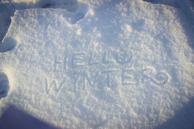 Hello Winter Handwritten on Fresh Snow Stock Image - Image of ...