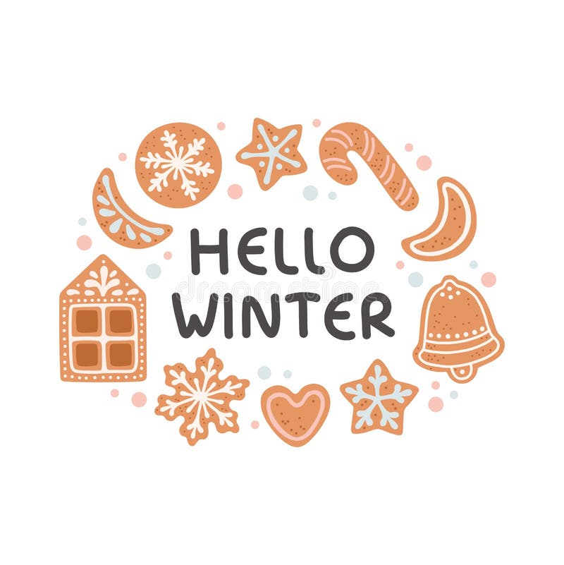 Hello Winter Phrase with Wreath Lettering Vector Stock Vector ...