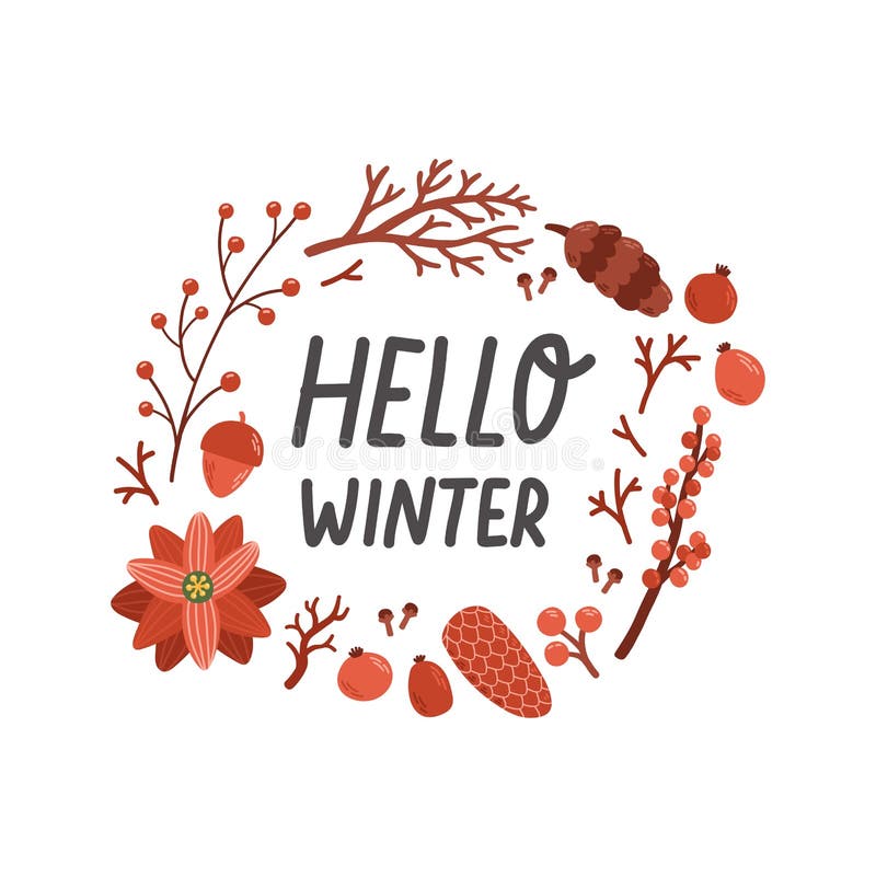 Hello Winter Phrase with Wreath Lettering Vector Stock Vector ...