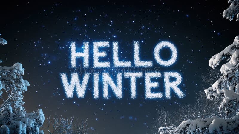 Hello Winter: Sparkling Stars and Snowy Nightscape Stock Image - Image ...
