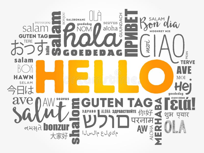 Hello Word Cloud Collage in Different Languages Stock Illustration ...
